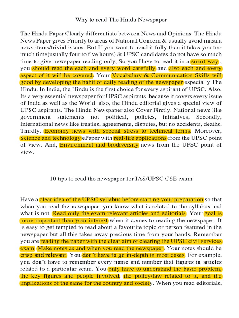 Why To Read The Hindu Newspaper | PDF | News | Newspapers