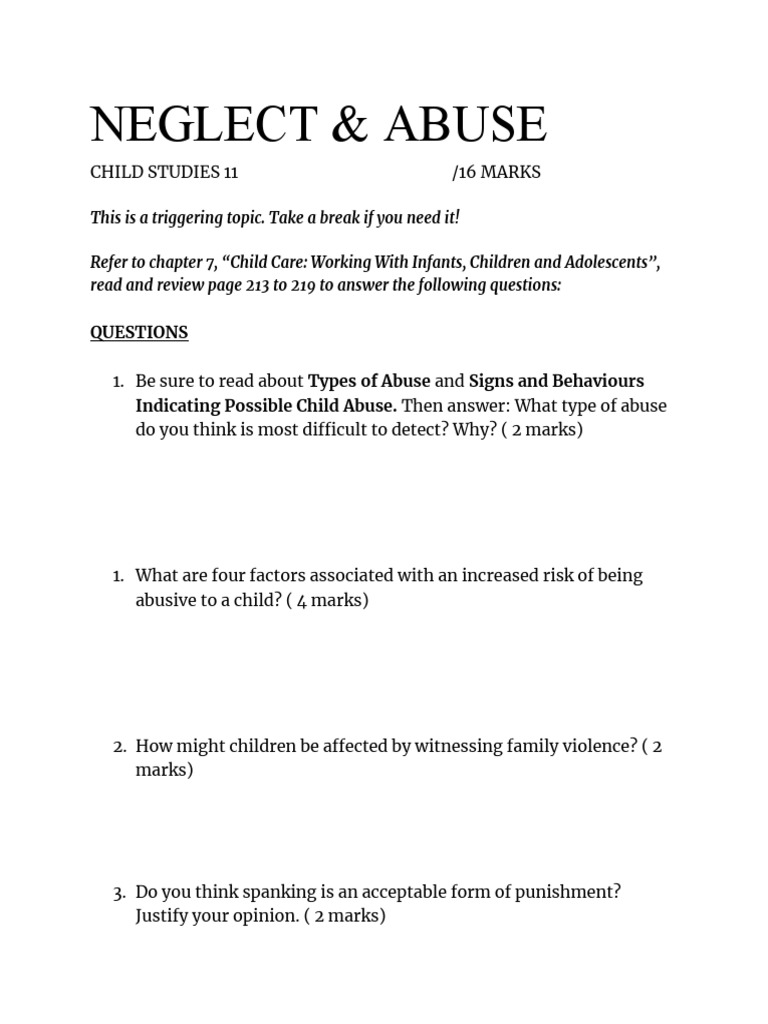 Neglect and Abuse Questions | PDF