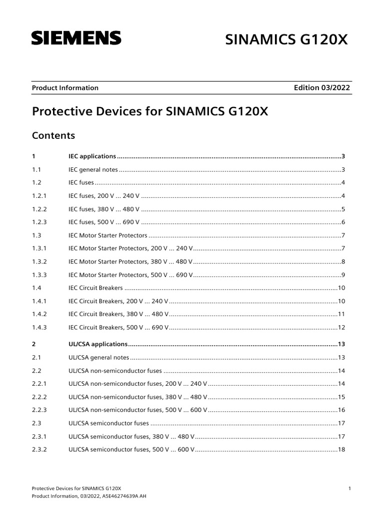 SINAMICS G120X Protective Devices Guide | PDF | Fuse (Electrical ...