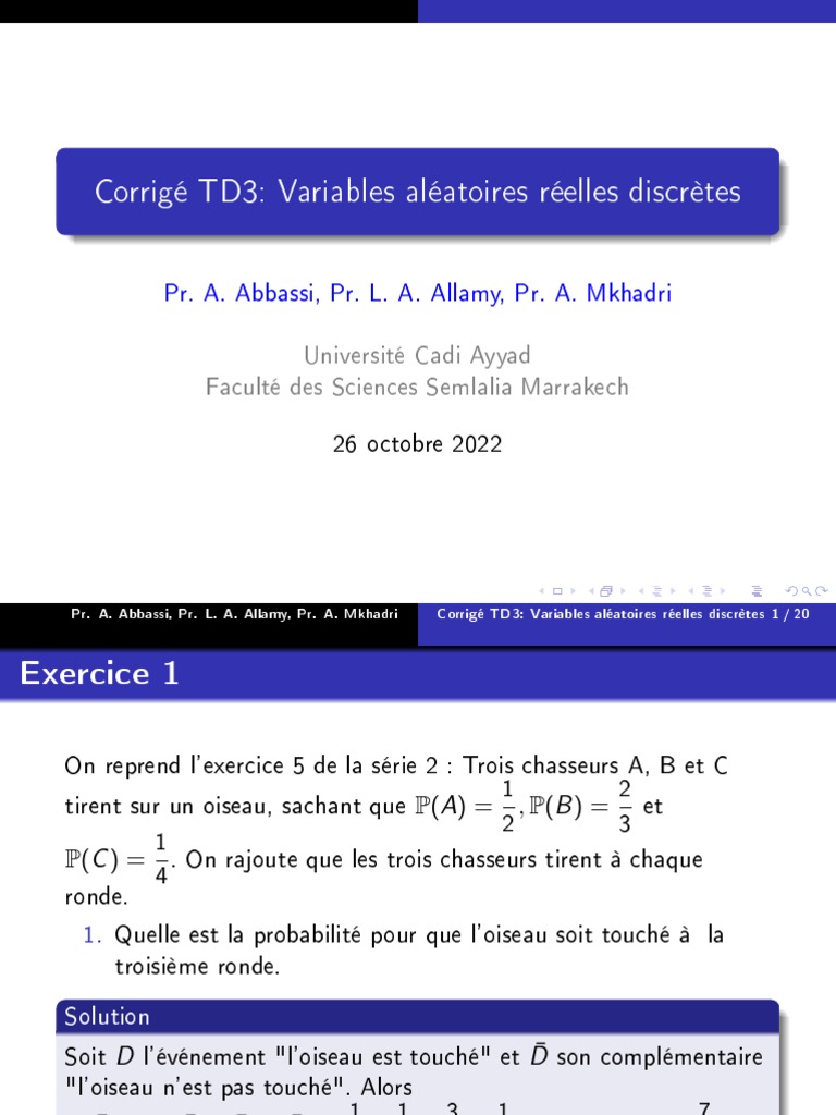 TD3-Corrigé (2022) | PDF | Probabilité | Loi de probabilité