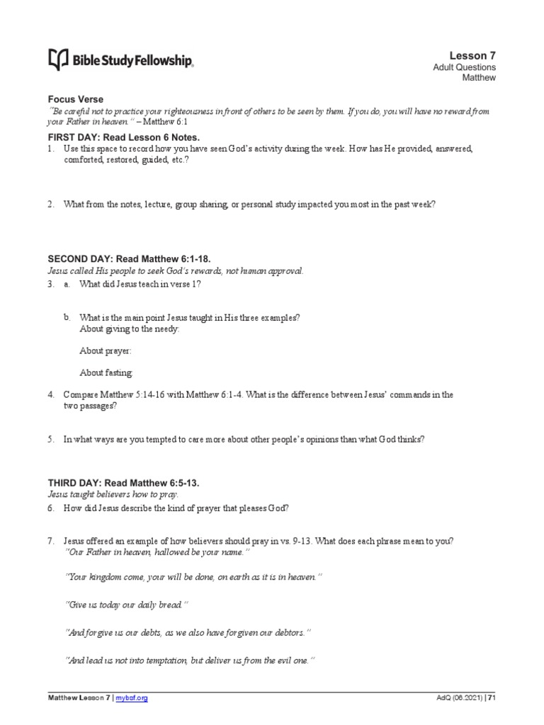 Bible Study: Matthew 6 Insights | PDF | Gospel Of Matthew | Jesus