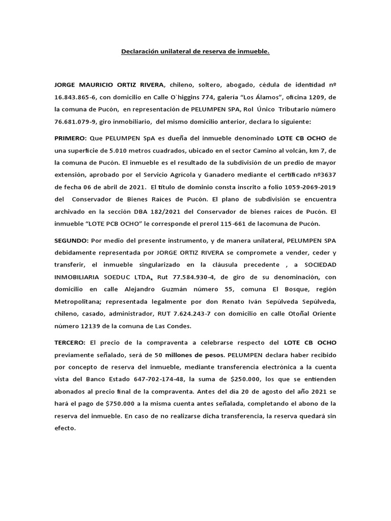 Reserva Inmueble | PDF