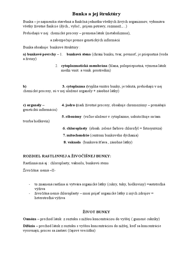 Bunka A Jej Štruktúry - 8.roč. | PDF