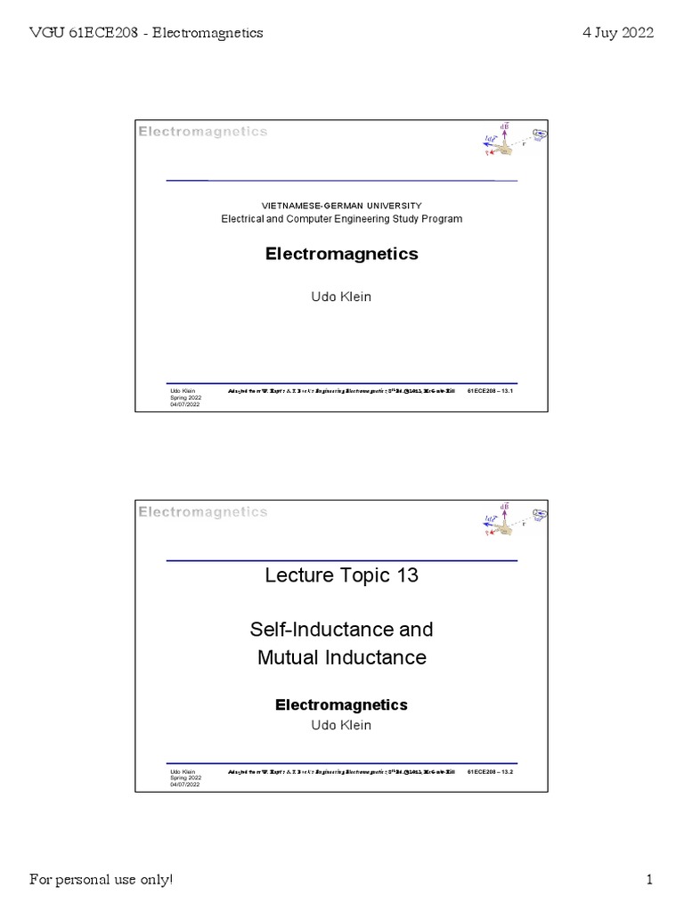 EM Lecture13 L UdoKlein | Download Free PDF | Inductance | Magnetic Field
