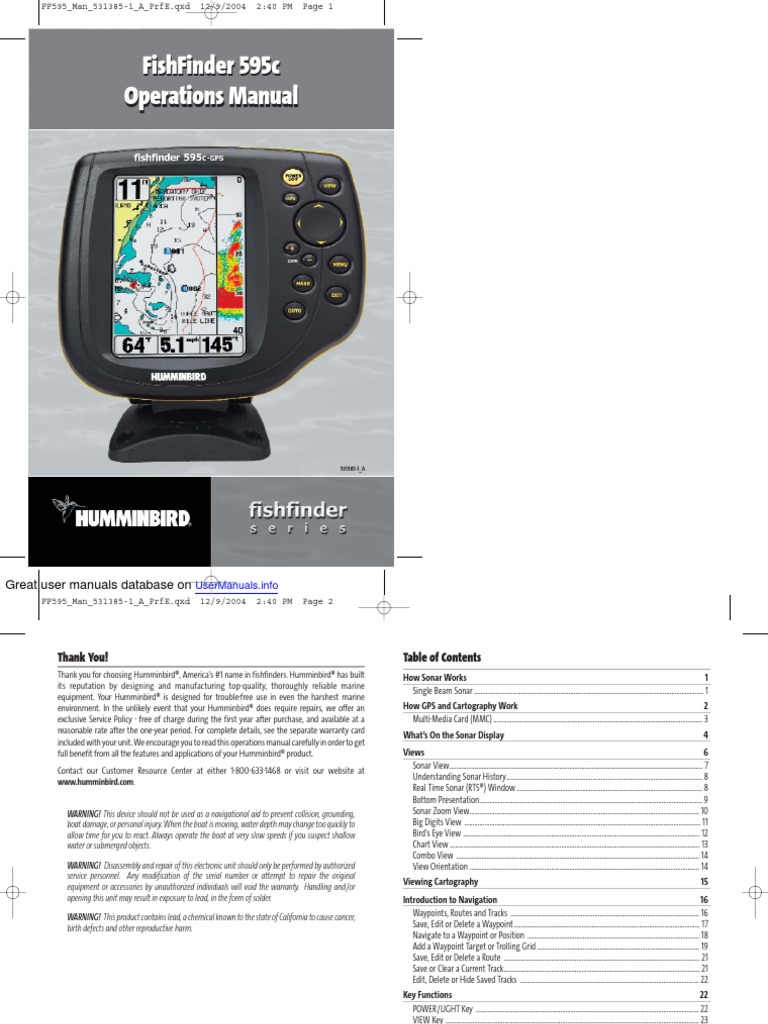 Fishfinder 595C Operations Manual | PDF | Sonar | Global Positioning System