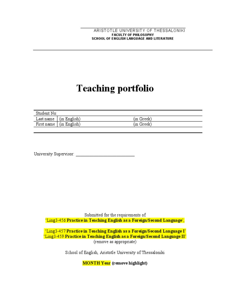 1 Teaching Practice File (Cover) | PDF