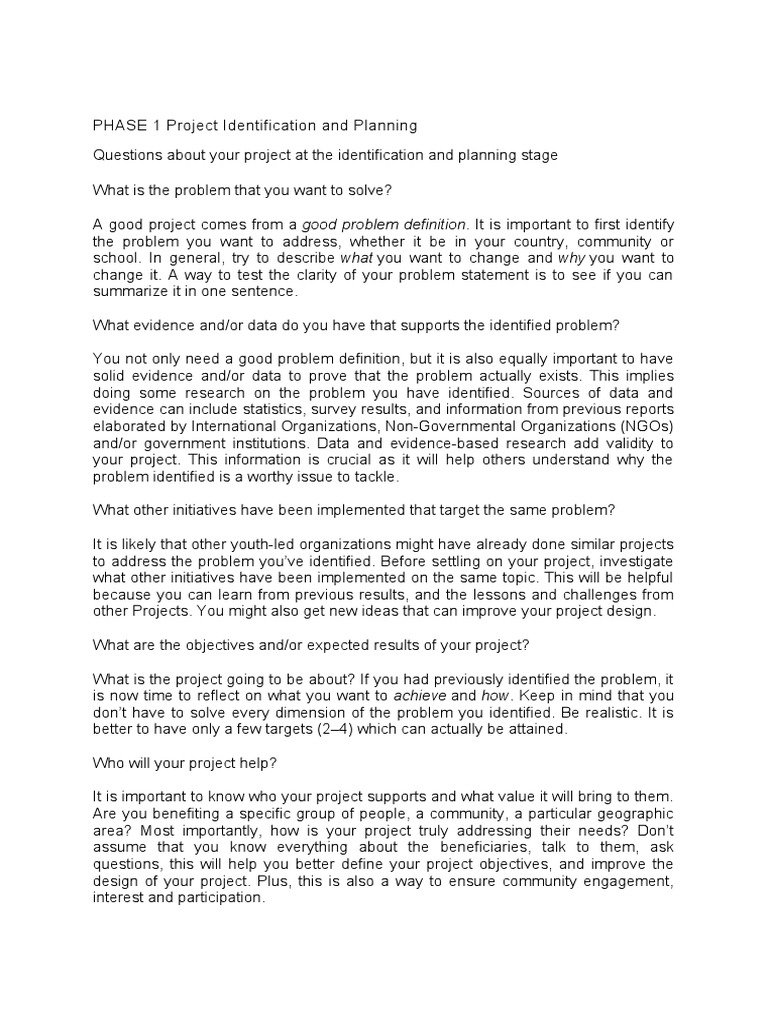 PHASE 1 Project Identification and Planning | PDF | Target Audience ...