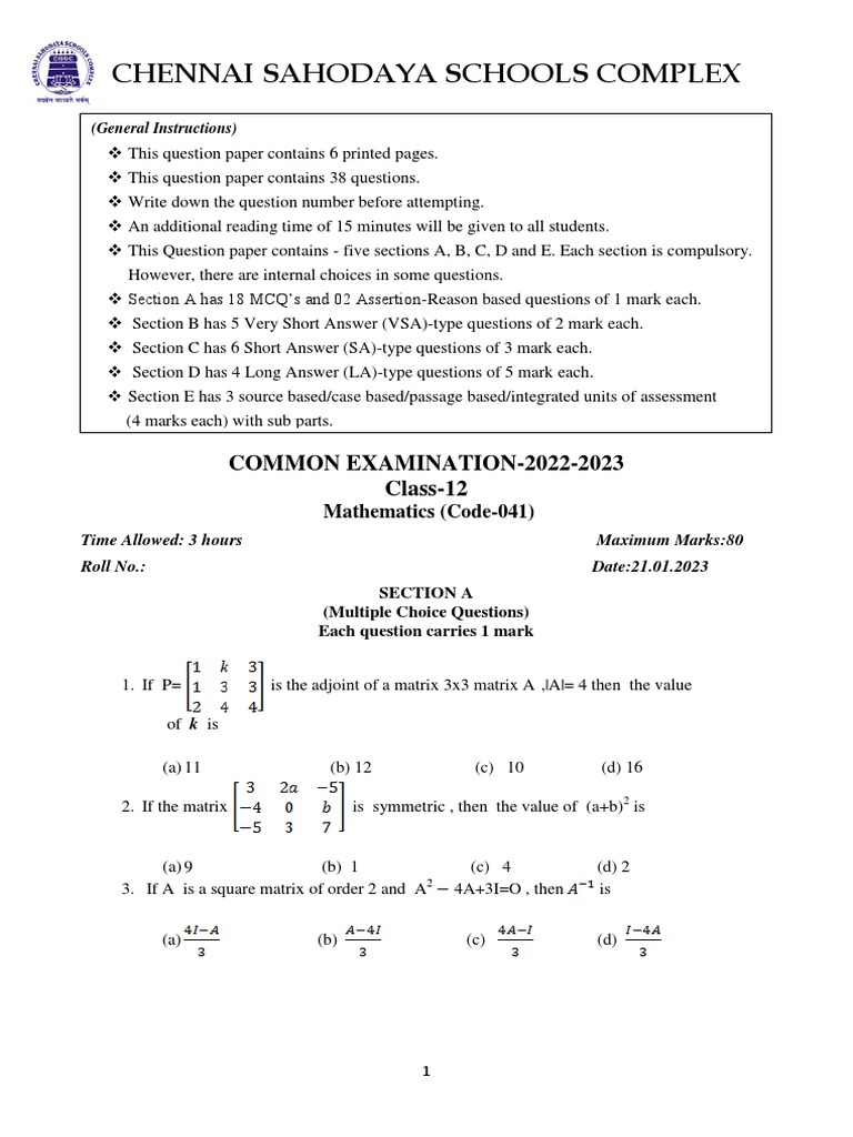 CSSC Class 12 Math QP Paper 2 | PDF | Function (Mathematics) | Equations
