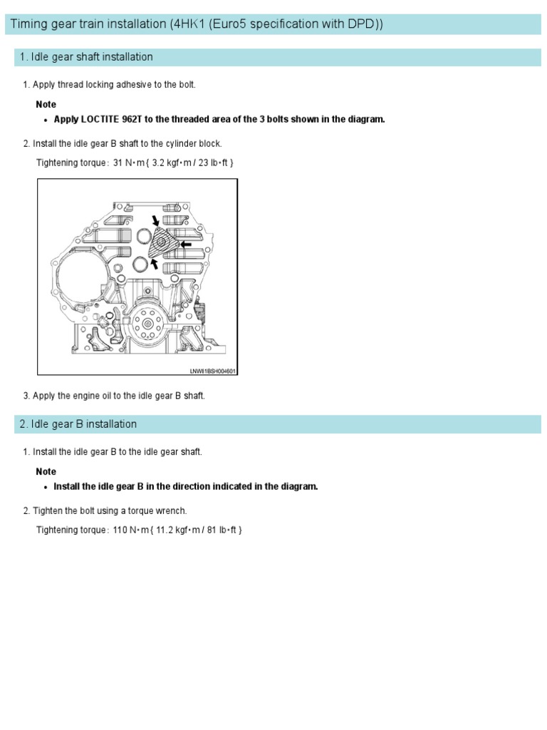 Timing Gear Train Installation 4HK1 | PDF | Vehicles | Components