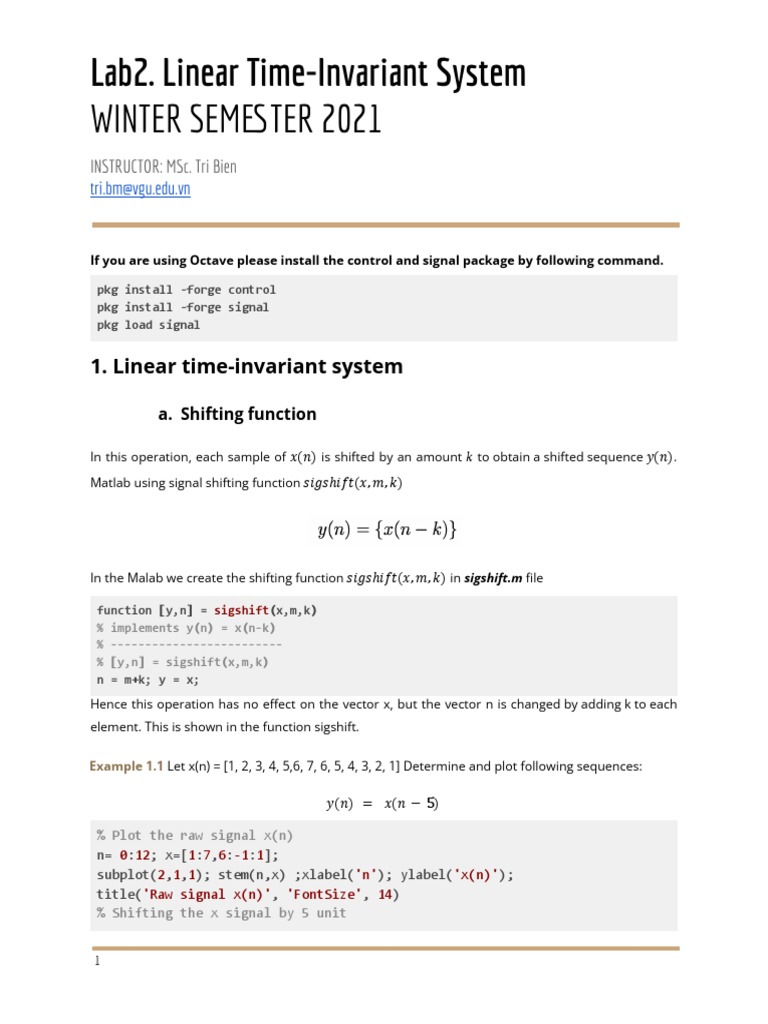 Lab 2 DSP. Linear Time-Invariant System | PDF | Mathematical Concepts ...