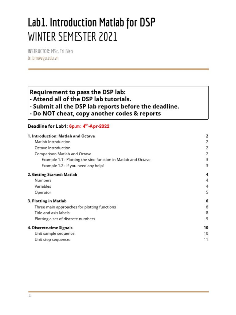 Lab 1 Dsp Introduction Matlab For Dsp Pdf Matlab Discrete Time And Continuous Time