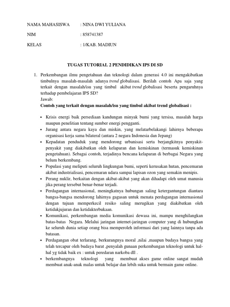 Tugas Tutorial 2 - Ips - Nina Dwi Yuliana - 858741387 | PDF
