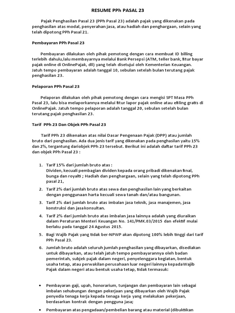 RESUME PPH PASAL 23 | PDF