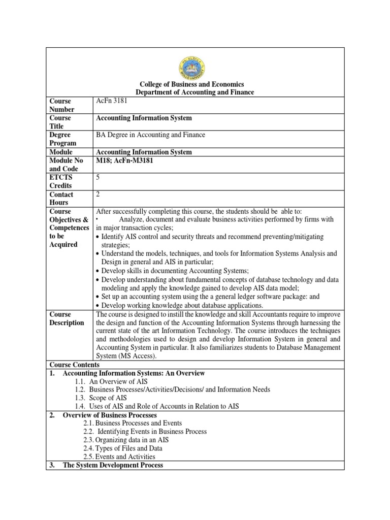 Accounting Information Systems Course Guide | PDF | Information System ...