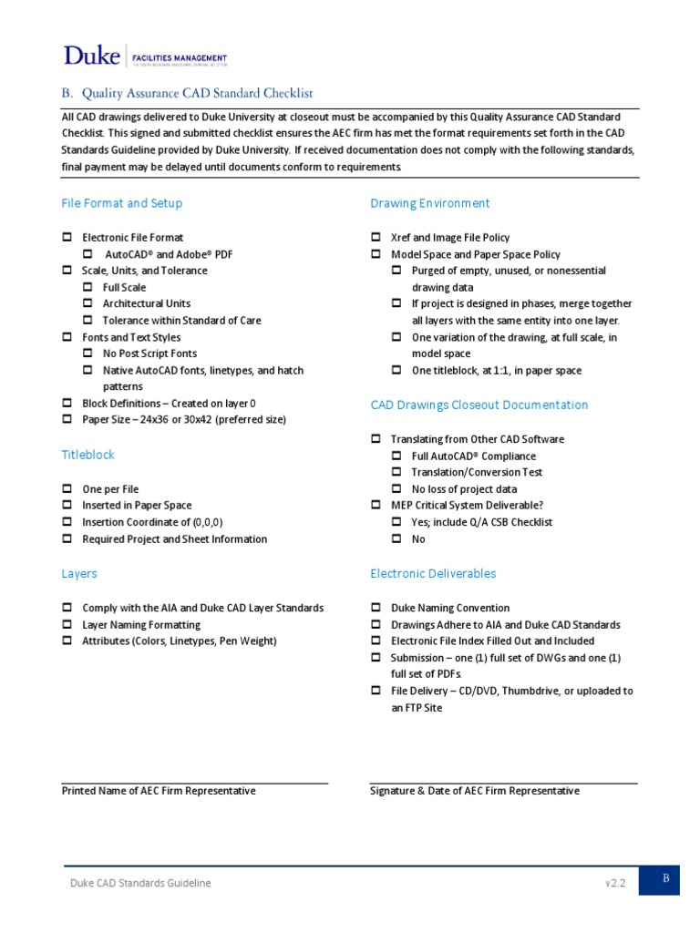 Duke CAD Standard Checklist | PDF | Computing