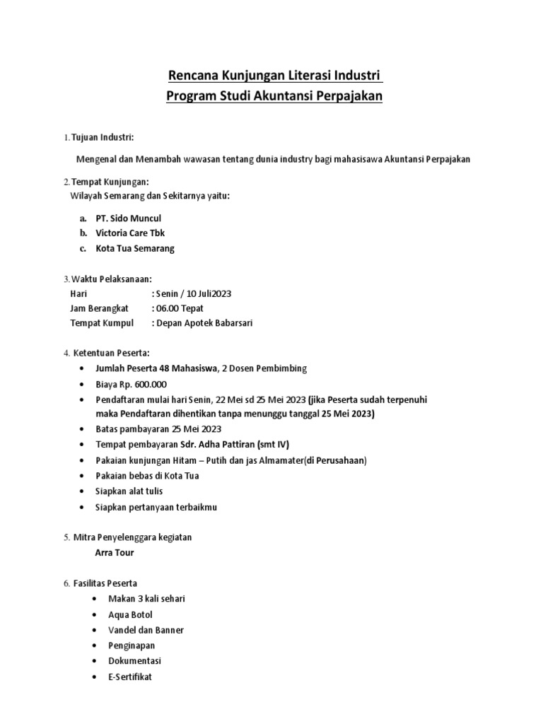 Rencana Kunjungan Literasi Industri | PDF