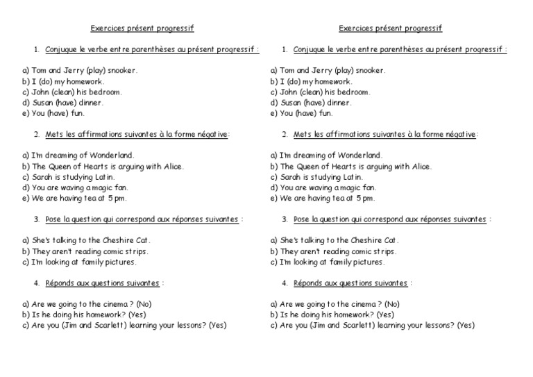 Exercices Présent Progressif | PDF