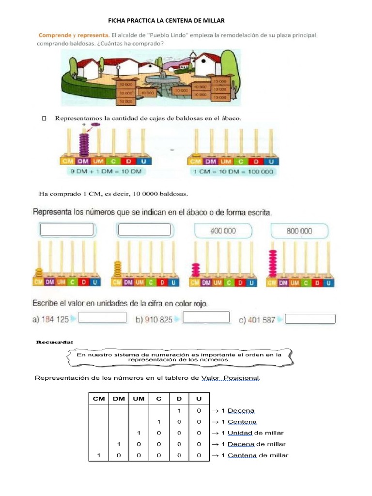 Ficha Practica La Centena de Millar | PDF