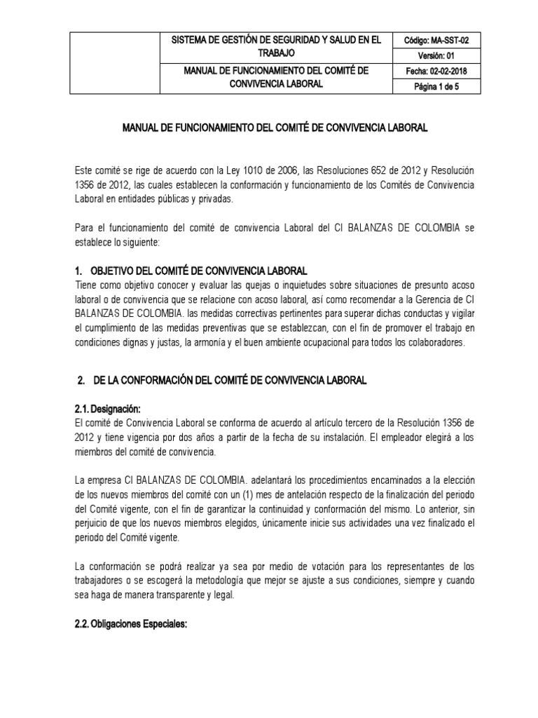 Manual Funcionamiento Del Comite de Convivencia | PDF | Derecho