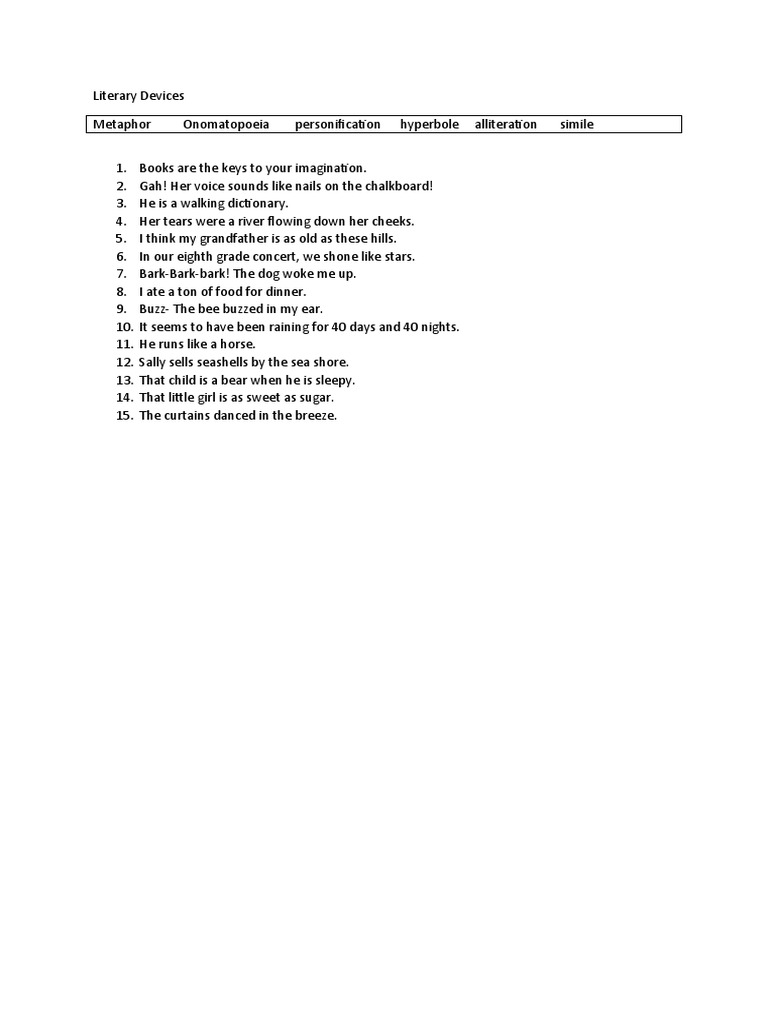 Literary Devices Exercises | PDF