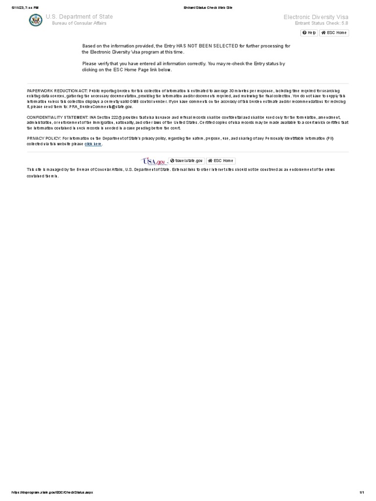 Entrant Status Check for DV Program | PDF | Travel Visa | National Security