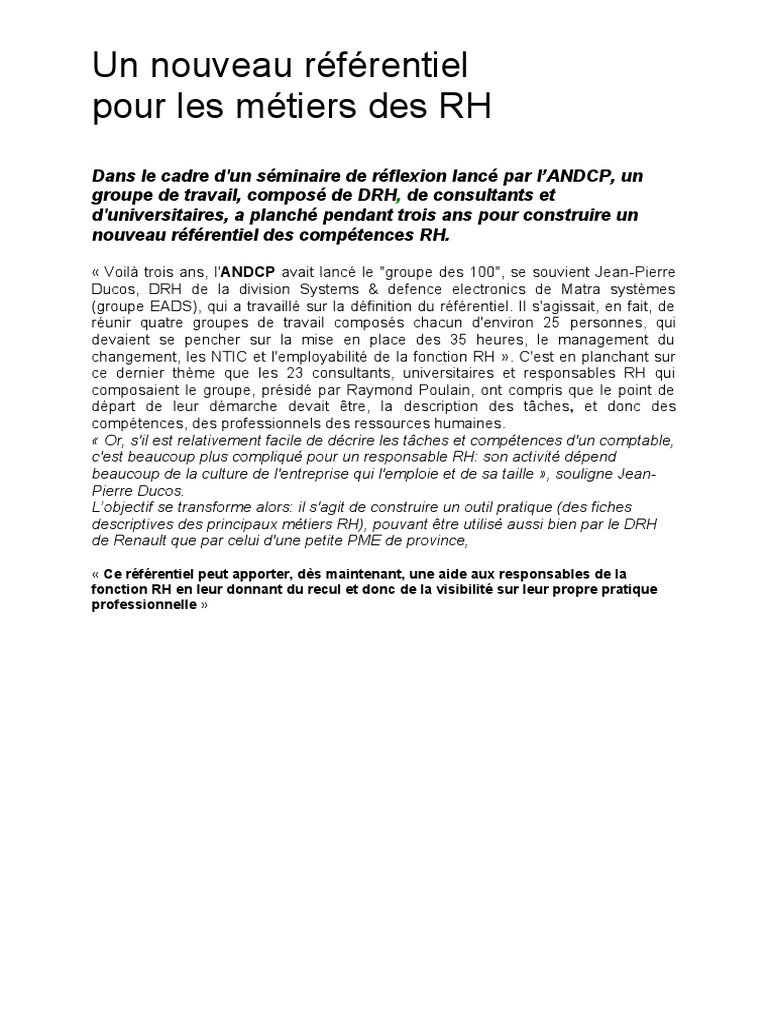 Référentiel des Compétences RH 2023 | PDF | Recrutement | Gestion des ...