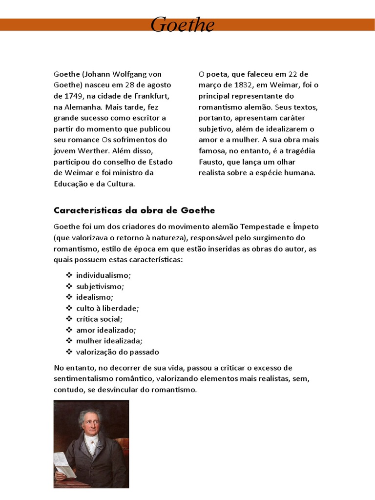 Goethe | PDF | Johann Wolfgang Von Goethe | Romantismo