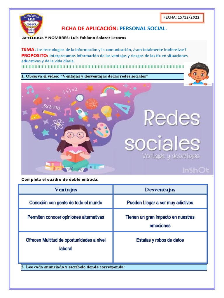 Ficha de Aplicación | PDF | Internet | Redes sociales