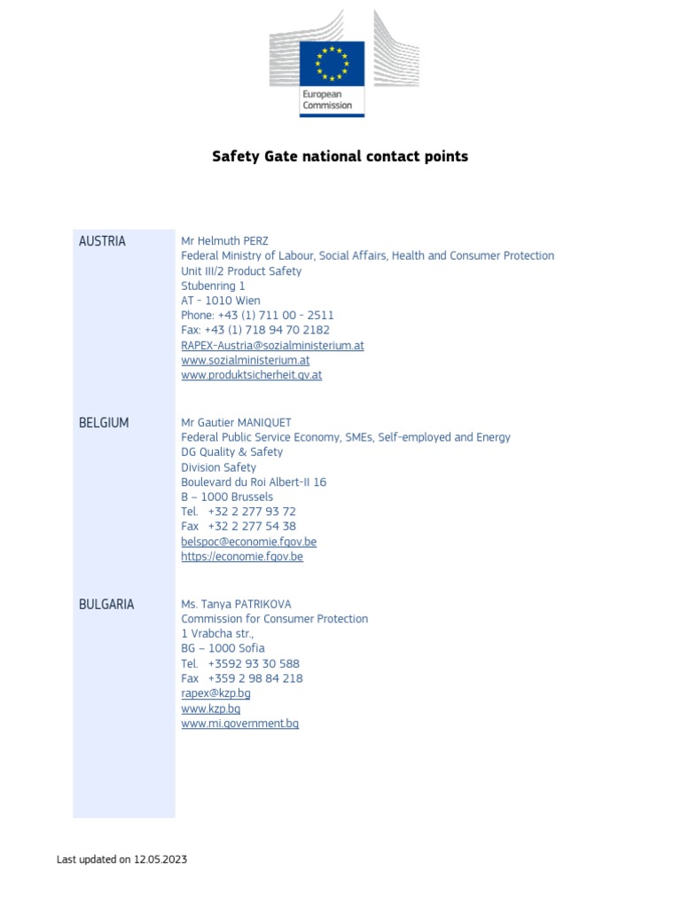 National Safety Gate Contacts | PDF | Economies | Business