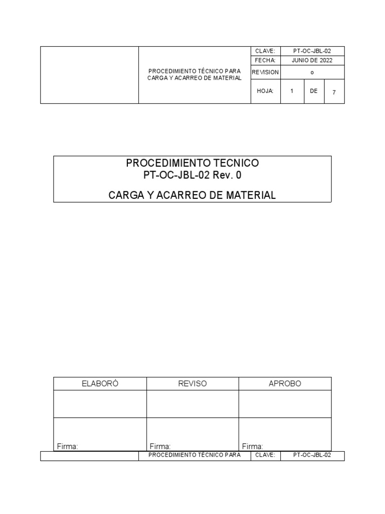 2.-Procedimiento Tecnico Carga y Acarreo de Material | PDF | Camión