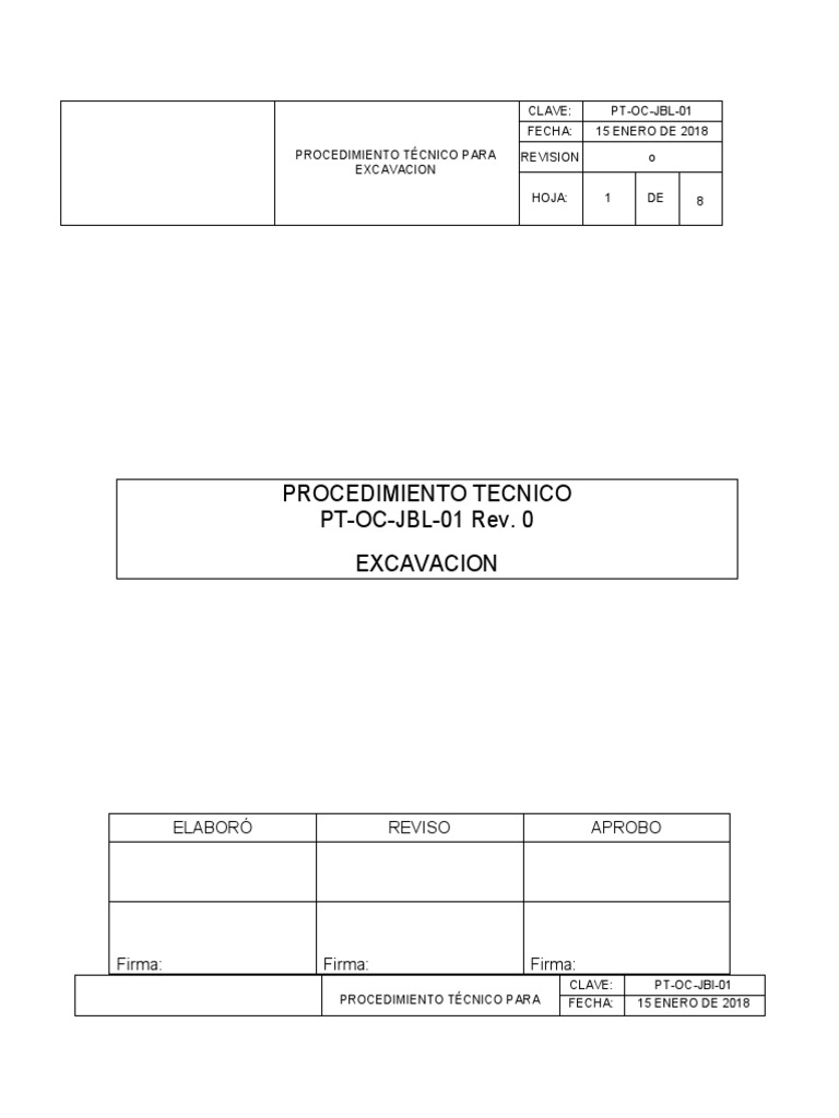 1.-Procedimiento Tecnico de Excavacion | PDF