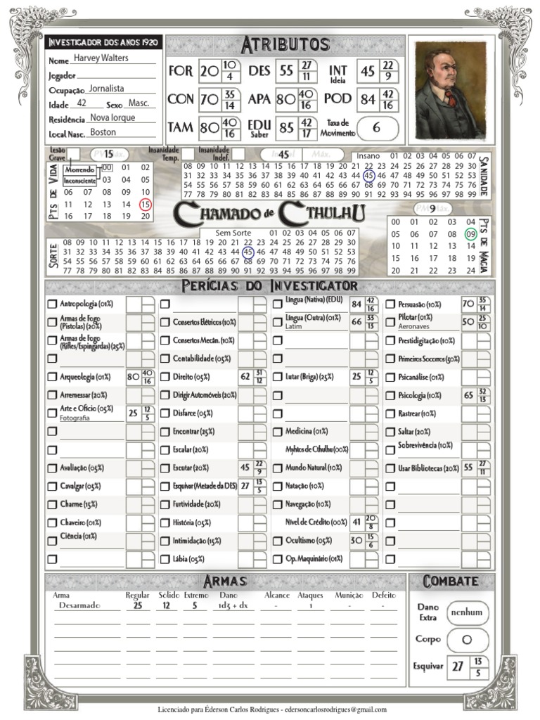 Call of Cthulhu - Ficha de Personagem - 7ed | PDF