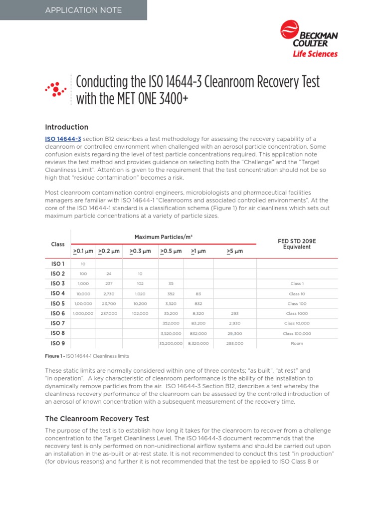 Conducting the ISO 146443 Cleanroom Recovery Test With the 3400101420 | PDF