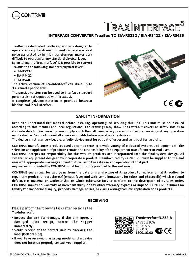 Interface Converter Traxbus To Eia-Rs232 / Eia-Rs422 / Eia-Rs485 | PDF ...