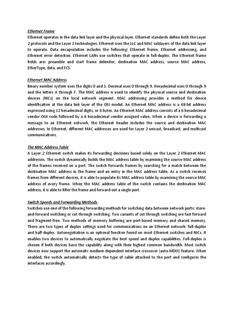 Ethernet Lecture Summary | PDF | Ethernet | Network Switch Ethernet Lecture Summary | PDF | Ethernet | Network Switch