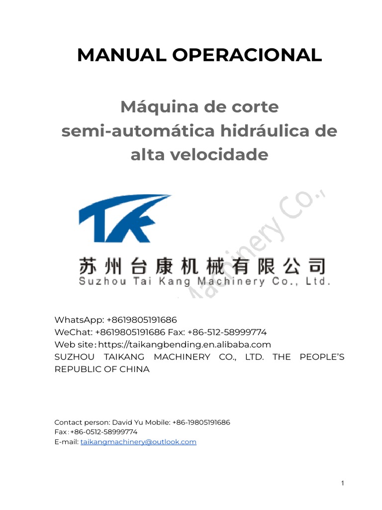 Manual Operacional: Máquina de Corte Semi-Automática Hidráulica de Alta ...