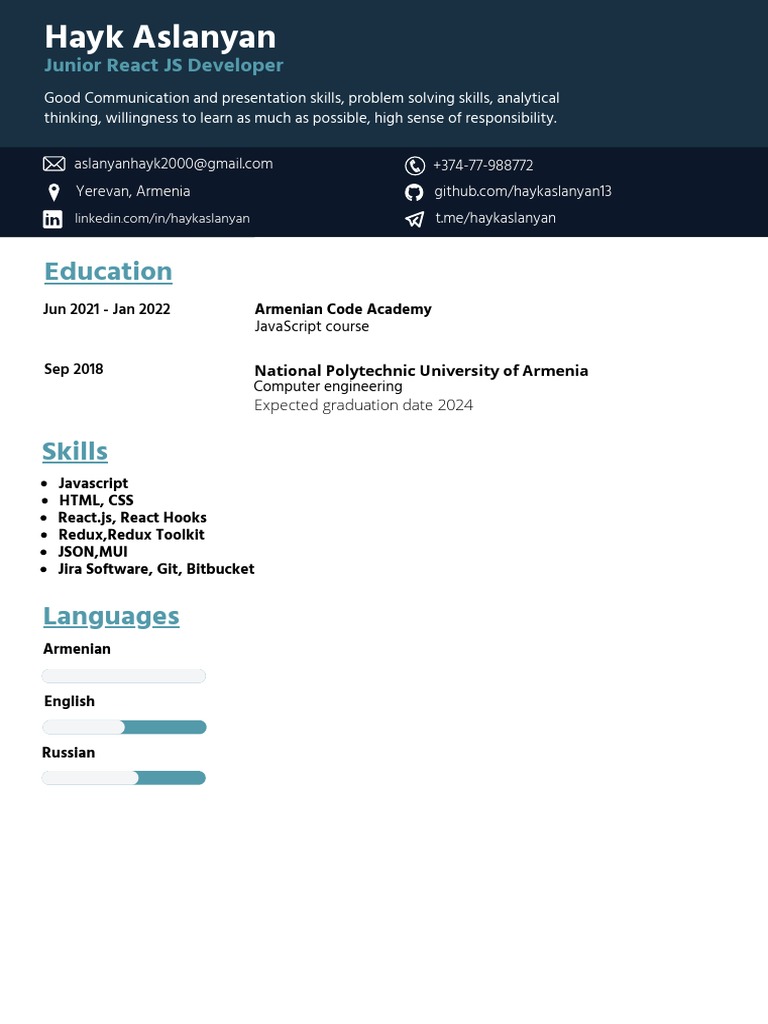 Hayk Aslanyan CV | PDF