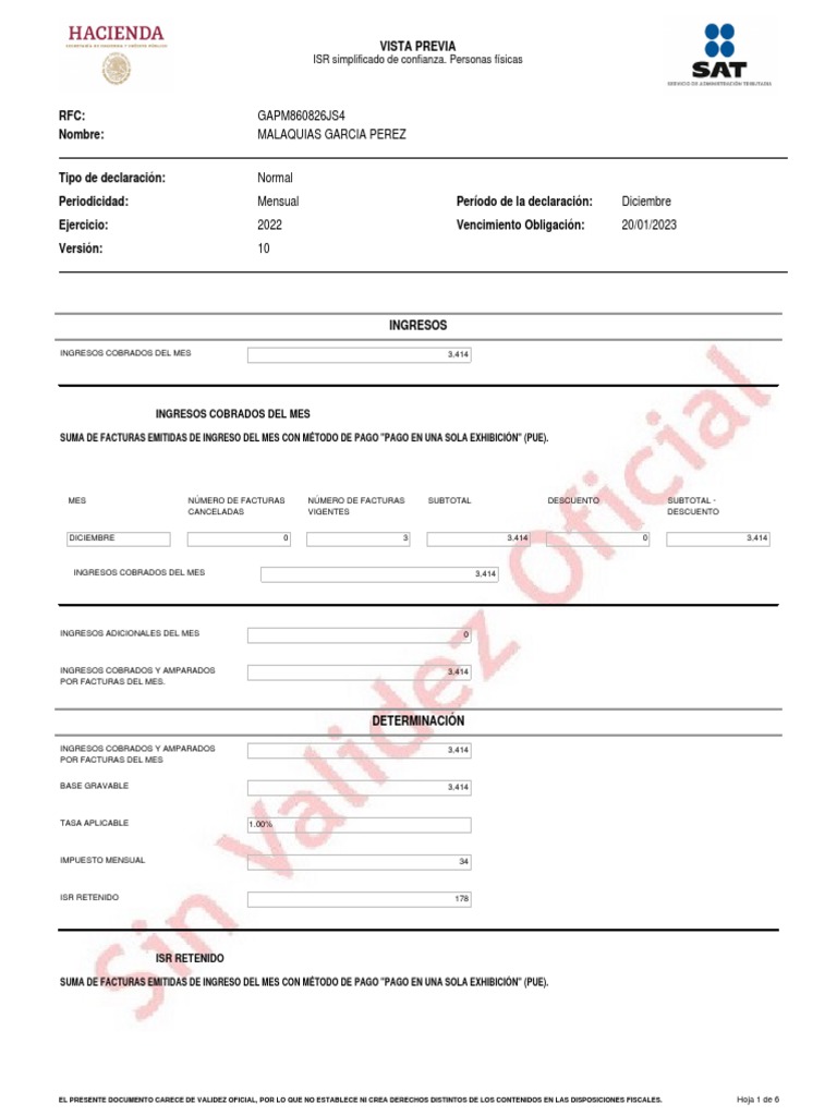 Hoja de Determinacion | PDF | Impuesto sobre la renta | Impuesto al valor agregado