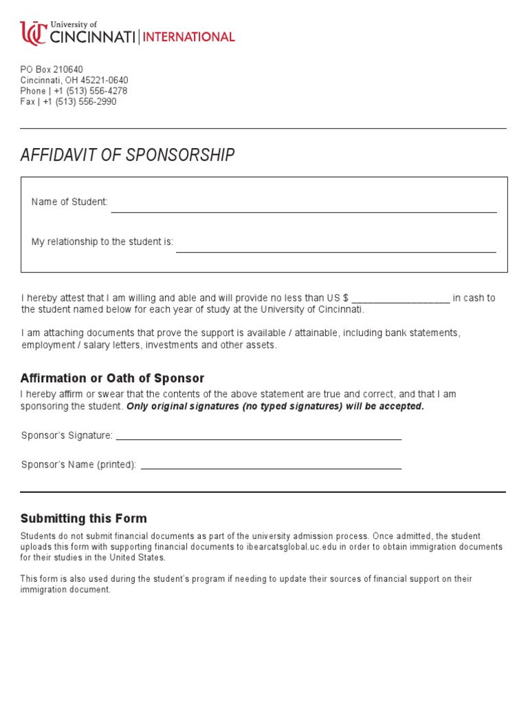 Affidavit Of Sponsorship Pdf