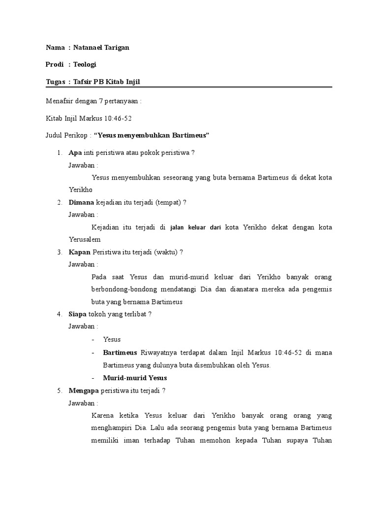 Tugas Tafsir PB Kitab Injil | PDF