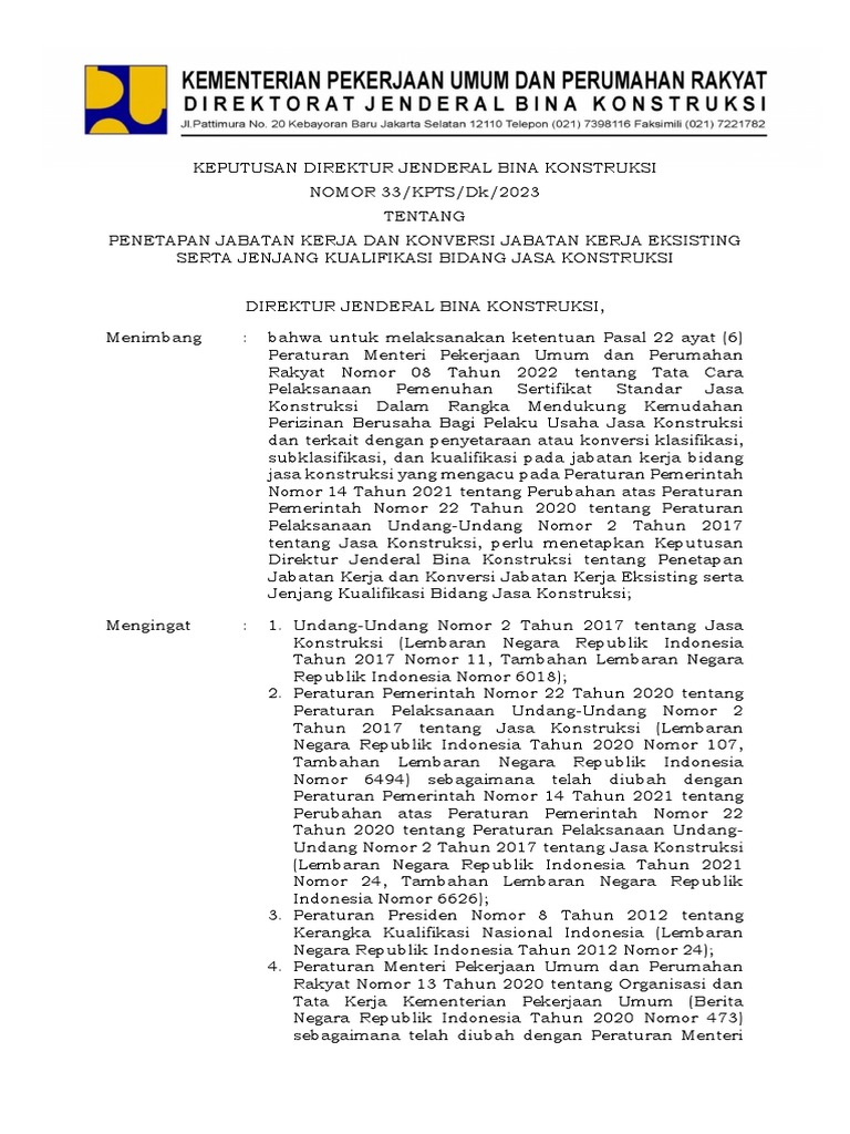 SK Dirjen BK Nomor 33 Tahun 2023 Penetapanjabker | PDF