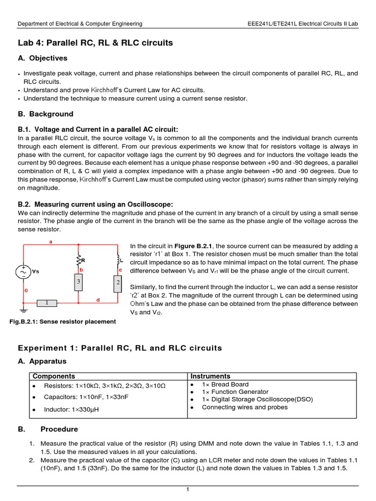 EEE241L - Lab 4 - Parallel RLC Circuits | PDF | Electrical Network ...