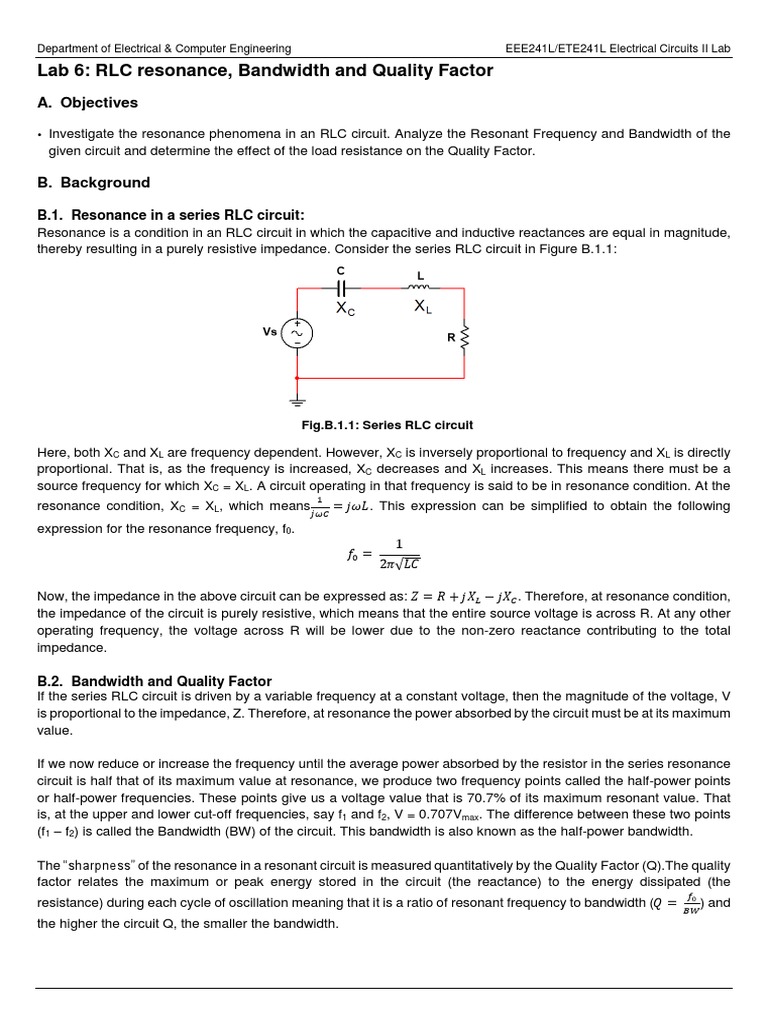 RLC Circuit Resonance and Quality Factor | PDF | Resonance | Electrical ...