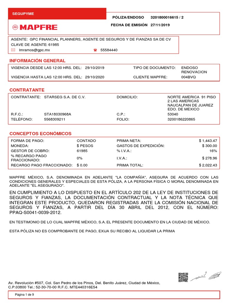 Endoso de Póliza de Seguro MAPFRE 2019 | PDF | Pagos | Interés