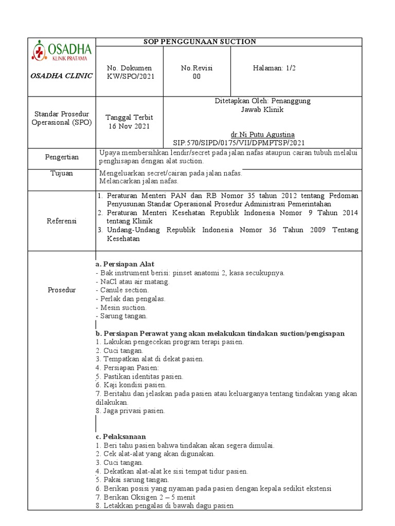 SOP Penggunaan Suction-pemasangan kateter | PDF