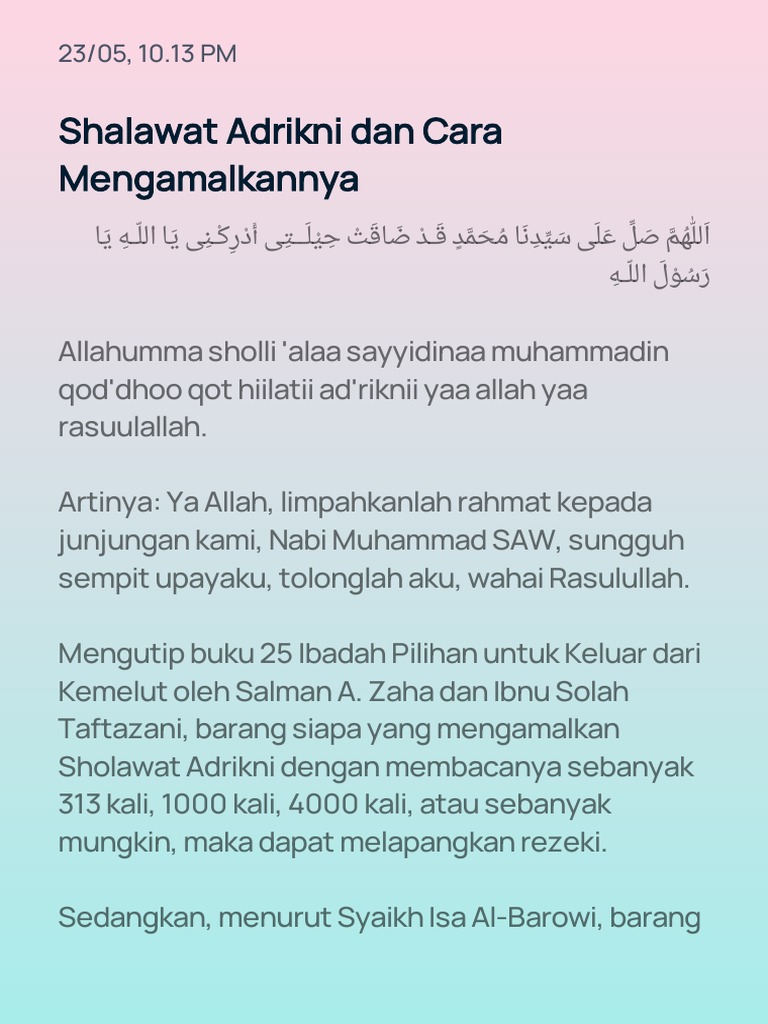 Sholawat Adrikni Dan Cara Mengamalkannya | PDF