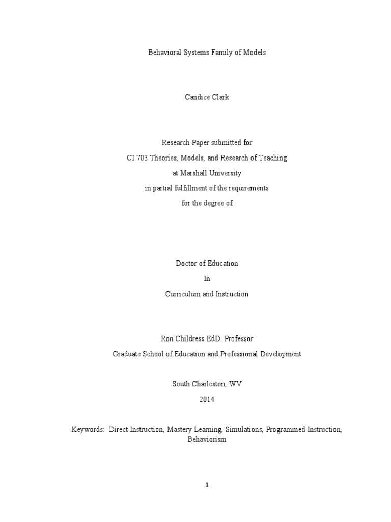 Behavioral Systems Family of Models | PDF | Behaviorism | Teachers