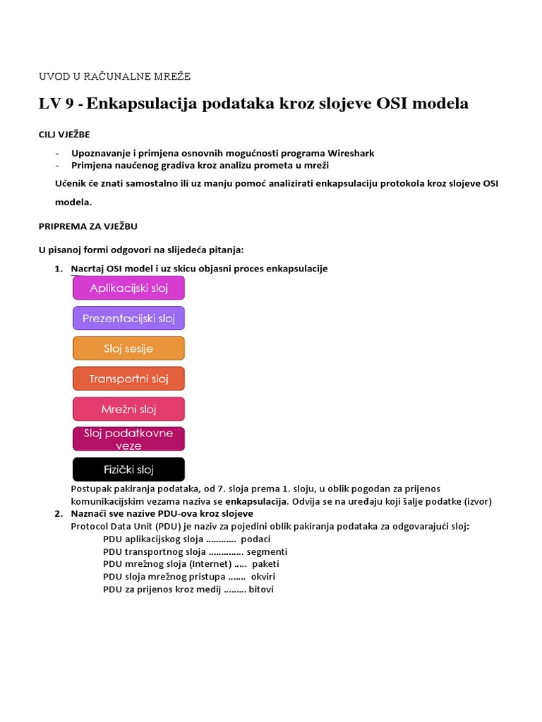 Dominik Matenda - 4.C - LV9 - Enkapsulacija Podataka Kroz Slojeve OSI Modela | PDF