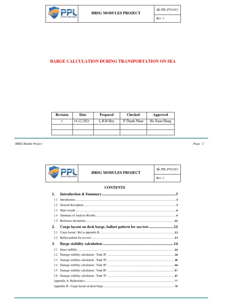 PPL-PVS-023 - Rev1 - Barge Calculation During Transportation On Sea | PDF | Ships | Shipping