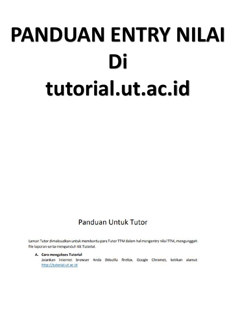 Panduan Entry Nilai untuk Tutor UT | PDF